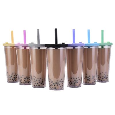 China Stocked 24oz Plastic Double Wall Reusable Bubble Milk Tea Cup BPA Free Custom Logo for sale