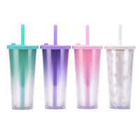 China Reusable 24oz Double Wall Plastic Milk Tea Cup with Straws Custom Color for sale