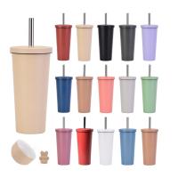 China Reusable 24oz Double Wall Plastic Milk Tea Cup with Straws Custom Color for sale