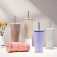 China Reusable 24oz Double Wall Plastic Milk Tea Cup with Straws Custom Color for sale