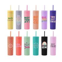China 16oz Food Grade Plastic Water Bottle Double Wall Matte Tumbler with Slide Lid Custom Color for sale