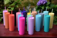 China 16oz Food Grade Plastic Water Bottle Double Wall Matte Tumbler with Slide Lid Custom Color for sale