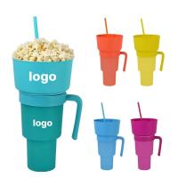 China Custom Logo 1L Plastic Snack Mug with Handle Eco-Friendly Durable Stadium Tumbler for sale
