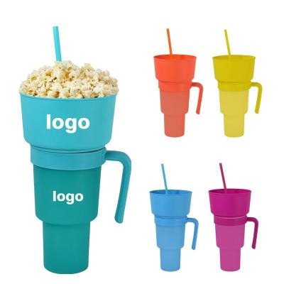 China Custom Logo 1L Plastic Snack Mug with Handle Eco-Friendly Durable Stadium Tumbler for sale