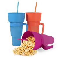 China Custom Logo 1L Plastic Snack Mug with Handle Eco-Friendly Durable Stadium Tumbler for sale