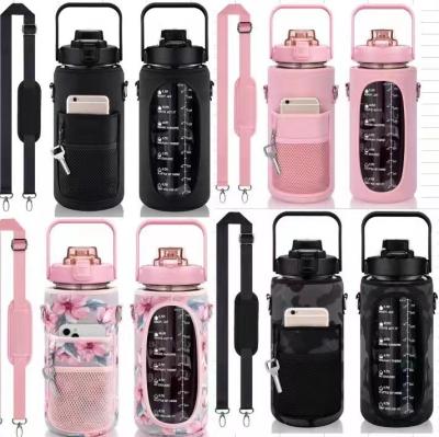 China American Style 64oz Half Gallon Water Bottle 2000ml with Neoprene Sleeve and Strap for sale