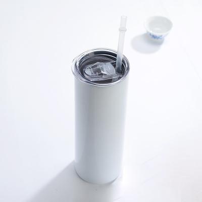 China Customized 20oz 30oz Sublimation Blank Stainless Steel Skinny Straight Tumbler Cups with Straw for sale
