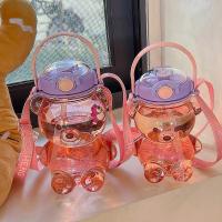 China Cute Bear Shape Plastic Water Bottle 1000ml with Straw for Kids Summer Gym for sale
