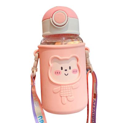 China Wholesale 3D Sticker Plastic Water Bottle for Kids 620ml BPA Free Cute Bear Bottle with Straw for sale