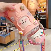 China Wholesale 3D Sticker Plastic Water Bottle for Kids 620ml BPA Free Cute Bear Bottle with Straw for sale