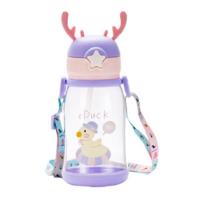 China Custom Logo Plastic Kids Water Bottle with Straw 600ml Large Capacity Portable School Drinkware for sale