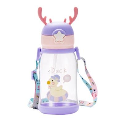 China Custom Logo Plastic Kids Water Bottle with Straw 600ml Large Capacity Portable School Drinkware for sale