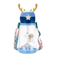 China Custom Logo Plastic Kids Water Bottle with Straw 600ml Large Capacity Portable School Drinkware for sale