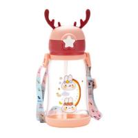 China Custom Logo Plastic Kids Water Bottle with Straw 600ml Large Capacity Portable School Drinkware for sale