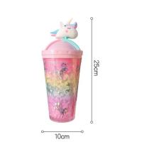 China Unicorn Creative Double Wall Plastic Water Bottle 430ml with Straw and Lid for School for sale