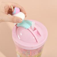 China Unicorn Creative Double Wall Plastic Water Bottle 430ml with Straw and Lid for School for sale