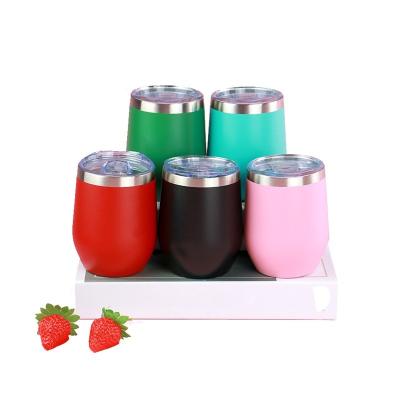 China 12oz 304 Stainless Steel Insulated Cup Double Wall Leakproof Portable Egg Shape Tumbler with Lid for sale