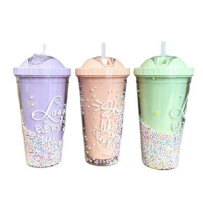 China 550ml Double Wall Plastic Tumbler BPA Free Insulated Travel Cup with Glitter for sale