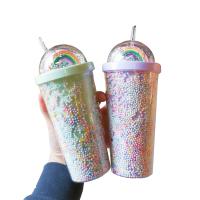 China 550ml Double Wall Plastic Tumbler BPA Free Insulated Travel Cup with Glitter for sale