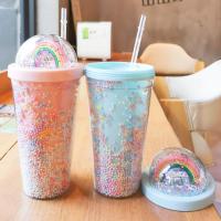 China 550ml Double Wall Plastic Tumbler BPA Free Insulated Travel Cup with Glitter for sale