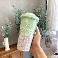 China 550ml Double Wall Plastic Tumbler BPA Free Insulated Travel Cup with Glitter for sale
