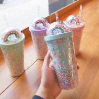 China Direct Drinking Double Wall Dome Acrylic Milk Tea Cup With Sequins Color Customized for sale