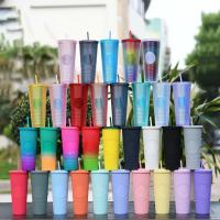 China 24oz Diamond Studded Plastic Tumbler Reusable Double Wall Water Bottle with Lid and Straw for sale
