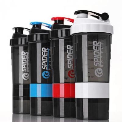 China 500ml Three Layer Protein Shaker Bottle with Lid for Gym Fitness Sports Outdoor for sale