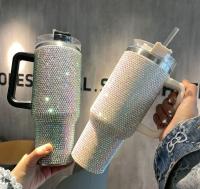 China 40oz Diamond-encrusted Stainless Steel Water Bottle Vacuum Cup with Straw and Handle for sale