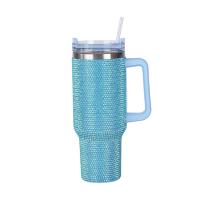 China 40oz Diamond-encrusted Stainless Steel Water Bottle Vacuum Cup with Straw and Handle for sale