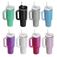 China 40oz Diamond-encrusted Stainless Steel Water Bottle Vacuum Cup with Straw and Handle for sale