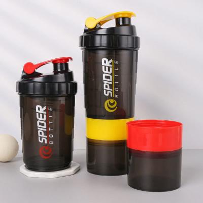China 500ml Three Layer Plastic Protein Shaker Cup for Gym Fitness Outdoor Sports for sale