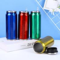 China Double Wall Stainless Steel Vacuum Cola Can Bottle 500ml with Flip Straw Lid for sale