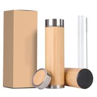 China 500ml Vacuum Insulated Stainless Steel Water Bottle 304 Bamboo Lid for Coffee Tea for sale