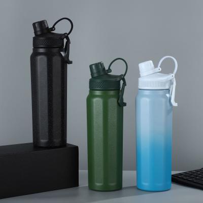 China Peacock Blue Vacuum Sports Thermal Flask 800ml 1000ml Stainless Steel Sport Water Bottle with Handgrip for sale
