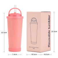 China 710ml Stainless Steel Vacuum Tumbler with Lid Travel Straw Mug Custom Logo for sale