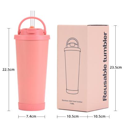 China 710ml Stainless Steel Vacuum Tumbler with Lid Travel Straw Mug Custom Logo for sale