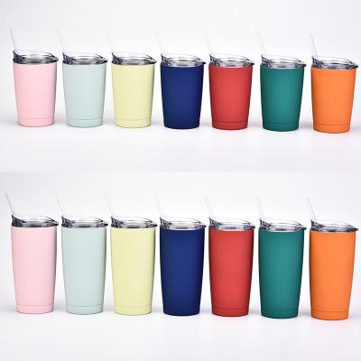 China Custom Vacuum Tumbler Stainless Steel Water Bottle 600ml with Plastic Straw for sale