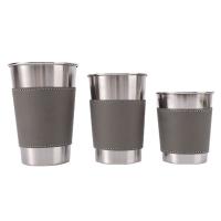 China Stainless Steel Beer Mug 170ml 330ml 500ml Portable Camping Cup with Leather Case for sale