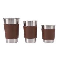 China Stainless Steel Beer Mug 170ml 330ml 500ml Portable Camping Cup with Leather Case for sale