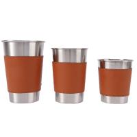 China Stainless Steel Beer Mug 170ml 330ml 500ml Portable Camping Cup with Leather Case for sale