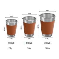 China Stainless Steel Beer Mug 170ml 330ml 500ml Portable Camping Cup with Leather Case for sale