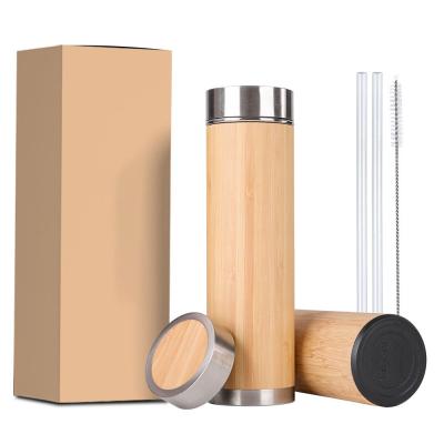 China 304 Stainless Steel Vacuum Insulated Water Bottle 450ml with Bamboo Lid for sale