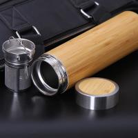 China Bamboo Lid Vacuum Insulated Stainless Steel Water Bottle 500ml Sport Thermal Flask for sale