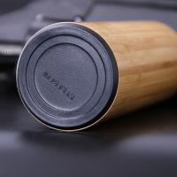 China Bamboo Lid Vacuum Insulated Stainless Steel Water Bottle 500ml Sport Thermal Flask for sale