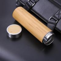 China Bamboo Lid Vacuum Insulated Stainless Steel Water Bottle 500ml Sport Thermal Flask for sale