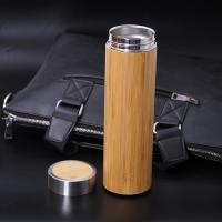 China Bamboo Lid Vacuum Insulated Stainless Steel Water Bottle 500ml Sport Thermal Flask for sale
