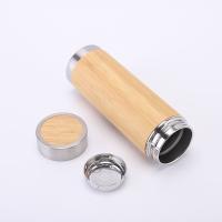 China BPA Free Vacuum Insulated Stainless Steel Water Bottle 500ml with Bamboo Lid Grainy Finish for sale