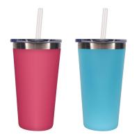 China Custom Logo 550ml 304 Stainless Steel Water Bottle Vacuum Insulated Tumbler with Straw for sale