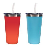 China Custom Logo 550ml 304 Stainless Steel Water Bottle Vacuum Insulated Tumbler with Straw for sale